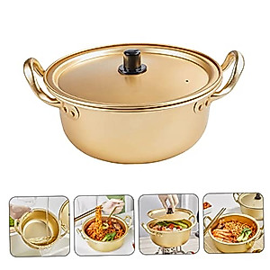 Yardwe 1pc Korean Instant Noodle Pot Foods Ceramic Nonstick Frying Pan Japanese Wok Metal Stock Pot Lid Cooking Pot Ramyun Hot Pot Practical Noodles Pot Kitchen Gadget Binaural Candy