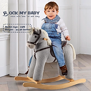 Rock My Baby Rocking Horse Gray, Ride on Pony with Realistic Sound, Wooden Rocking Toy, Rocking Animals, for Boy and Girl Age 2 Years and up (Gray Pony),CPC Certified
