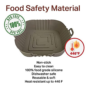 Spark X 2-Pack Silicone Air Fryer Liner 8 inch Reusable Air Fryer Silicone Basket Heat Resistant Easy Cleaning Air fryers Silicone Pot Round for 4 to 8 Qt with Air fryer Mitts (Bronze+Grey)