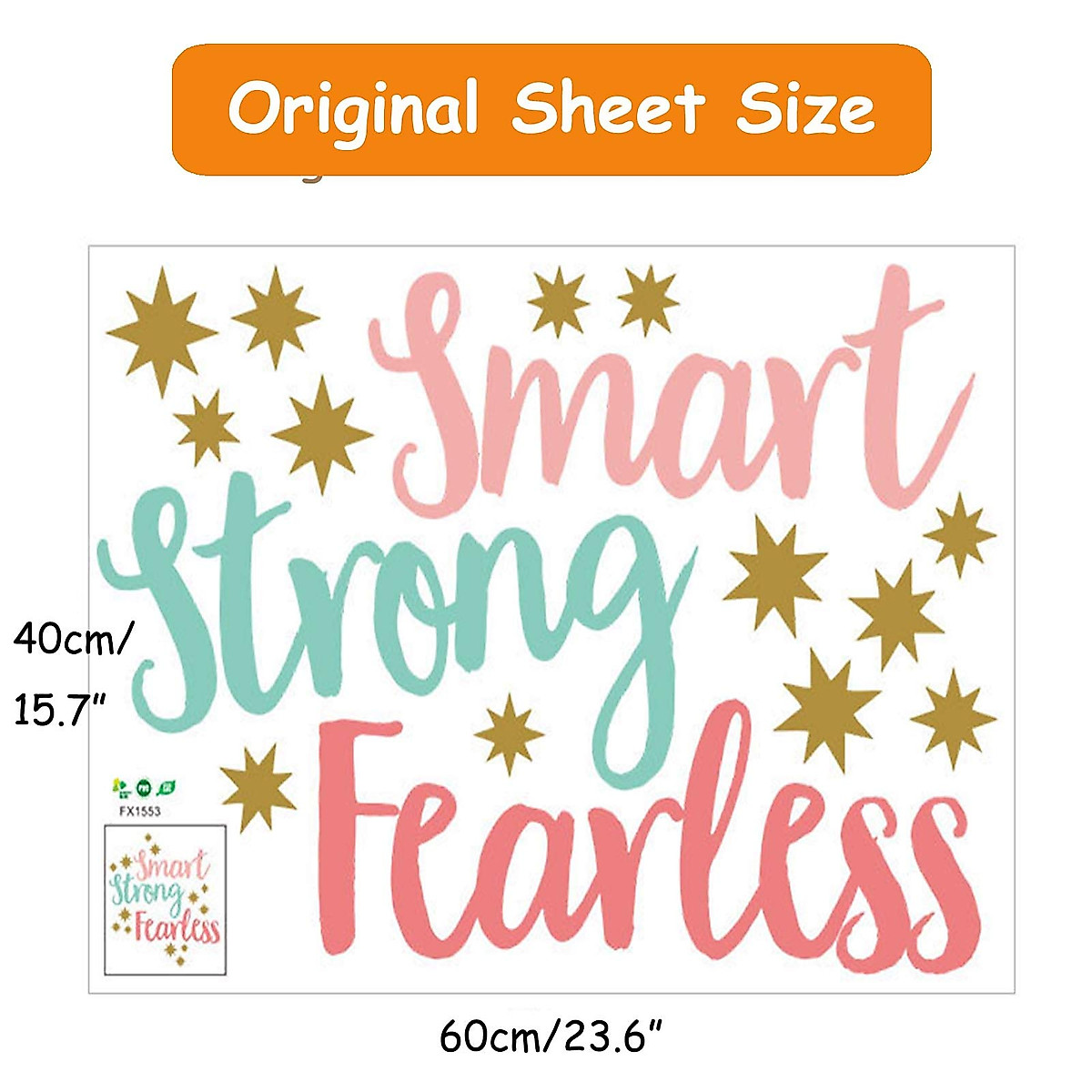 Inspirational Wall Decor Quotes for Girl Room –Smart Strong Fearless– Stars Decor for Living Room Bedroom Classroom Playroom Nursery Girls Boys Room Wall Decals Decorations