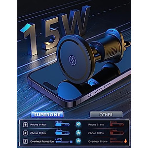 SUPERONE for MagSafe Car Mount Charger, MagSafe Wireless Car Charger 15W Fast Charging Magnetic Phone Holder [2024 Upgraded Strongest Magnet] Only for iPhone 15 14 13 12 Pro Max Plus Mini MagSafe Case