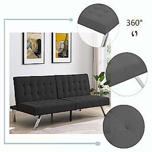 GERDIOEB Futon Sofa Bed Convertible Sleeper Sofa, Modern Futon Couch with Stainless Leg/Sturdy Wood Frame/Convertible Lounge Chair Single Bed, Futon Sofa for Living Room Bedroom Dorm Office (Black)