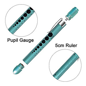ALMOCN 2 Pack Pen Light,Nurse Medical Reusable LED Penlight White Light with Pupil Gauge and Ruler,Teal and Purple