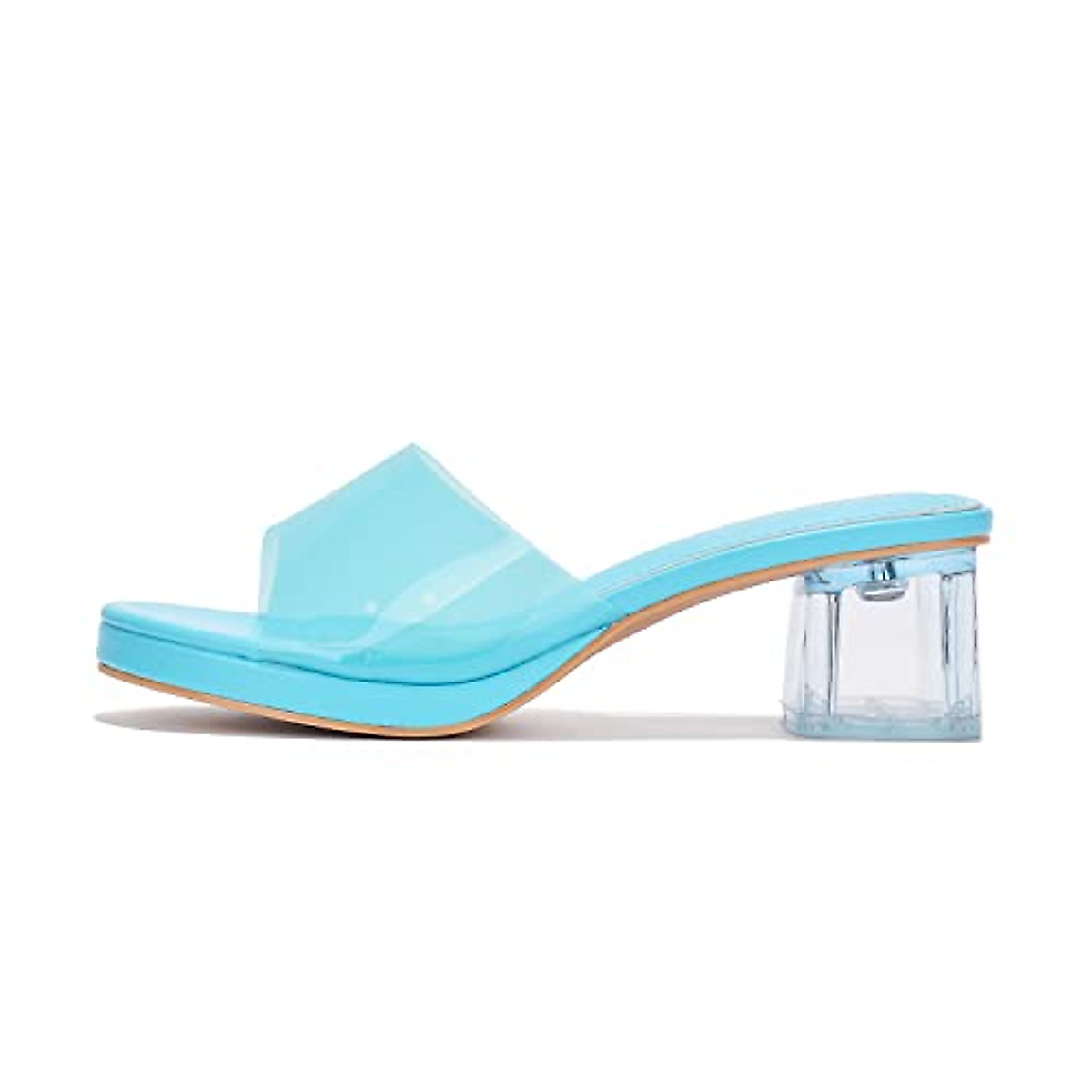 Cape Robbin Anjelic Clear Low Block Heels for Women - Stylish Clear Heels for Women Chunky Heel - Slip On Transparent Round Open Toe Sandals