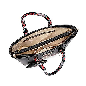 Frida Kahlo Flower Collection Licensed Large Tote Bag with Coin Purse (Black)