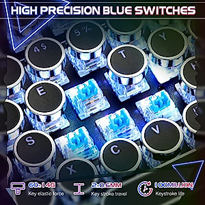 YSCP Typewriter Style Mechanical Gaming Keyboard RGB Backlit Wired with Blue Switch Retro Round Keycap 104 Keys Keyboard (Writertype Keyboard-104keys Black)