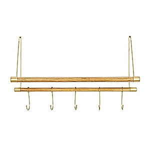 Deco 79 Wood 1 Shelf and 5 Hangers Wall Hook, 23" x 6" x 14", Gold