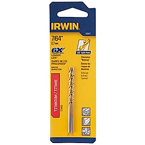 Irwin Tools 63907 Single Titanium Nitride Coated High-Speed Steel 135-Degree Split Point Drill Bit, 7/64"