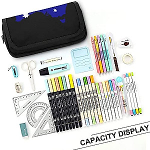 Australia Flag Map Large Capacity Pencil Case Multi-Slot Pencil Bag Portable Pen Storage Pouch with Zipper