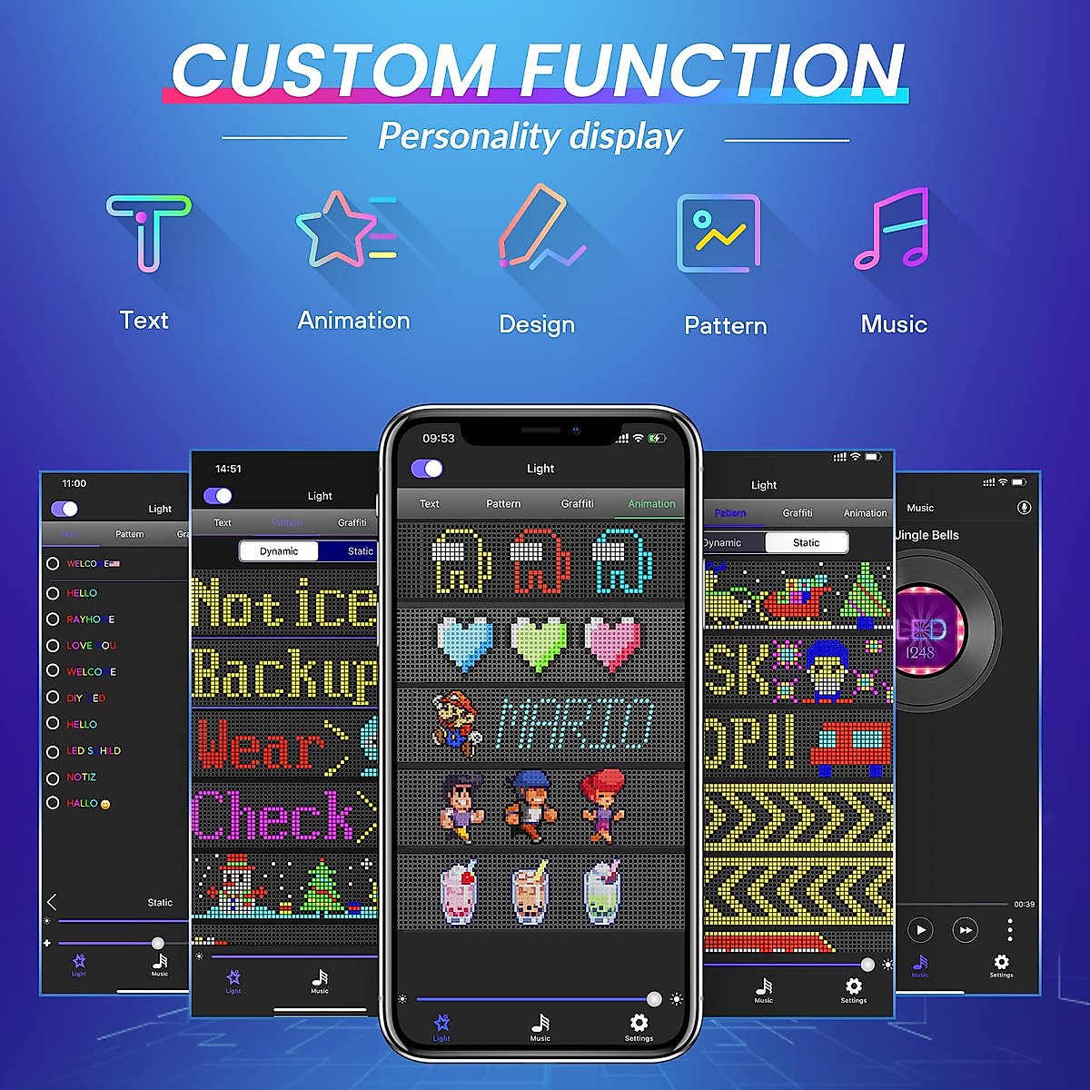 KJOY USB 5V LED Sign, Bluetooth, App Control, Flexible, Programmable Custom Text Pattern Animation Scrolling Display for Car, Store, Party, Bar, Hotel, Concert, 14.6''x3.6''