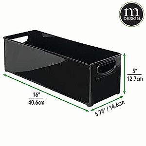 mDesign Plastic Video Game and DVD Storage Organizer - Game and Movie Disc Holder Bin with Handles for Home Media Console Stand and Closet Shelf - Ligne Collection - Black