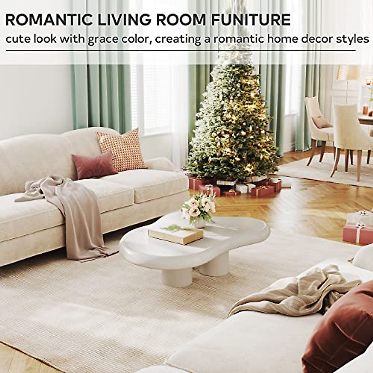 HOTICKME Cloud Coffee Table for Living Room, Cream Color Center Table, 47.24" Central Table with 3 Legs, Simple Style End Table
