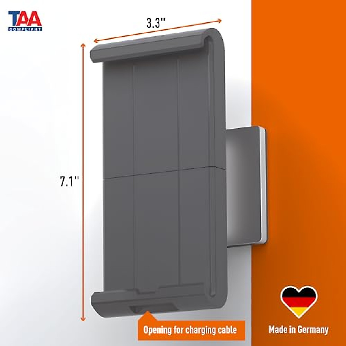 Durable Wall-Mounted Tablet Holder, Silver/Charcoal Gray