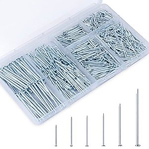 KURUI 700pcs Hardware Nails for Hanging Pictures Assorted Kit, Up to 2"-Long Picture Hanging Nails for Wall Drywall Wood, 6 Sizes Nails Assortment Kit, 640 Frame Nails and 60 Small Finishing Nails