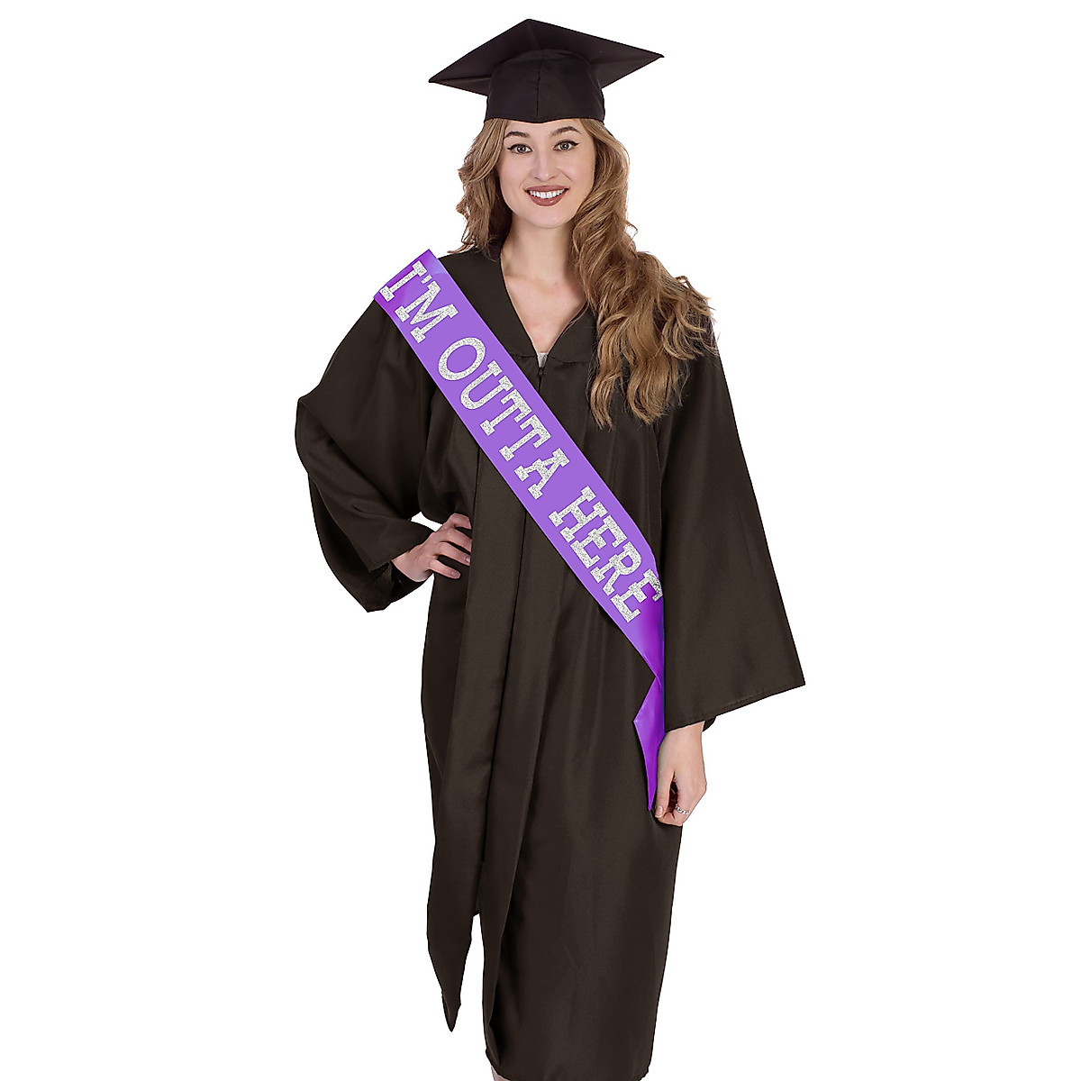 Funny Divorce Party Sash - Premium Quality Purple I’m Outta Here! Satin Sash - Retirement, Goodbye, Going Away or Graduation Party Supplies & Decorations - Purple Sash(OutHere) Pur