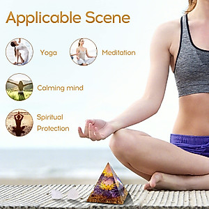 Hopeseed Orgone Crystal Pyramid for Positive Energy, Flower of Life Orgonite Amethyst Healing Crystals Pyramid for Reduce Stress Chakra Healing Meditation Attract Lucky, with 2 White Crystals Stones