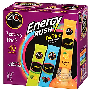 4C Energy Rush Stix, Variety 1 Pack, 40 Count, Single Serve Water Flavoring Packets, Sugar Free with Taurine, On the Go Bundle