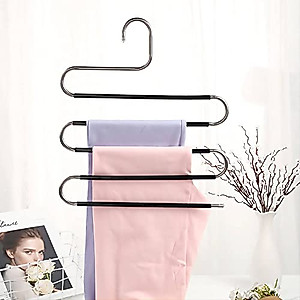 5 Pack Pants Hangers S-Shape Non-Slip Space Saving Hangers Stainless Steel Clothes Hangers Closet Organizer for Scarf Pants Hanging Jeans Towels