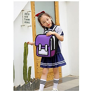 Kawaii Backpack Cartoon 3D Jump Style 2D Drawing from Comic Paper Anime Bookbag School Supplies Cute Fun Daypack (Purple)