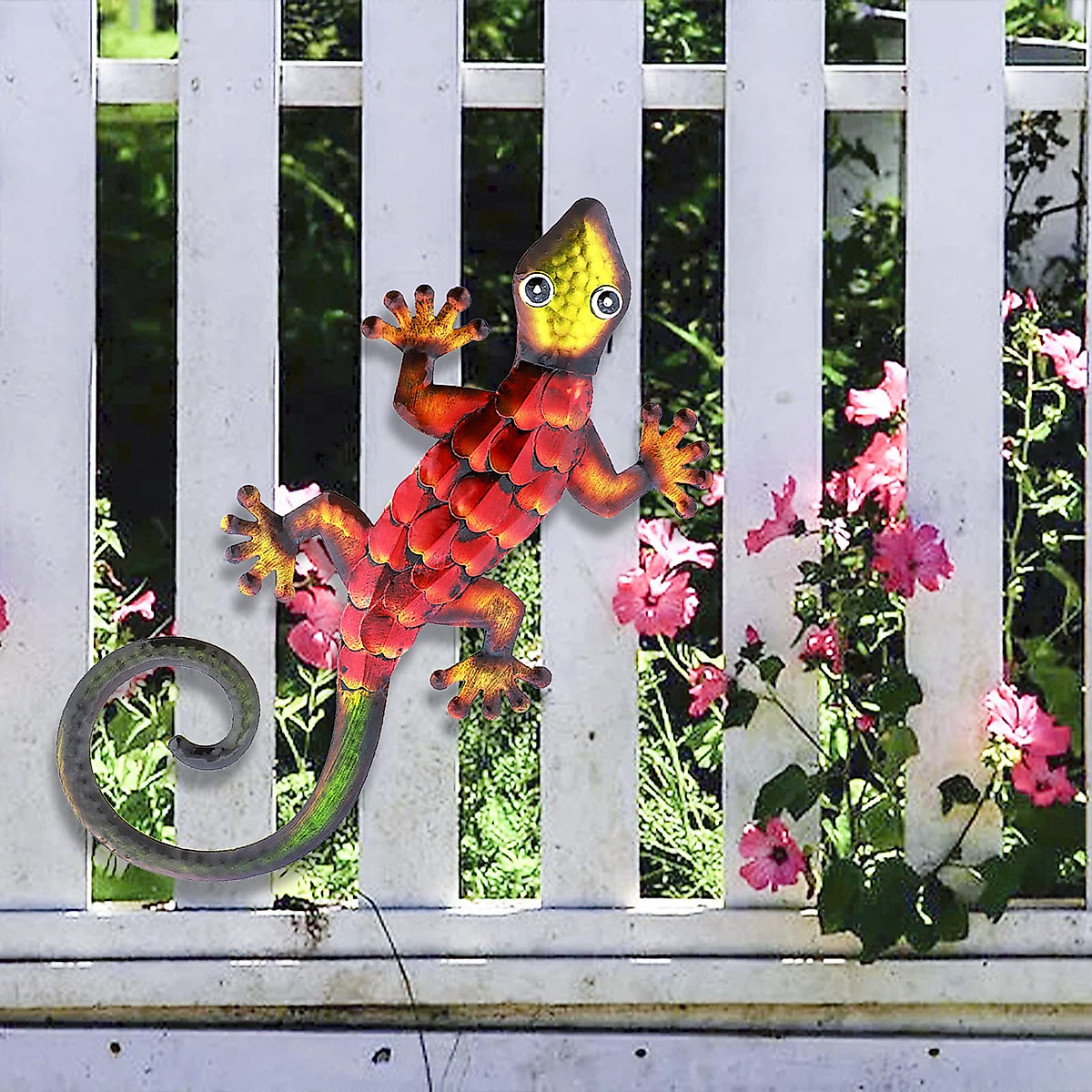 aboxoo Metal Gecko Wall Art Decor Lizard Sculpture Wall Hanging Ornaments Red Garden Decorations Inspirational Sculpture Indoor Outdoor for Home Bedroom Living Room Office Garden，(Red)