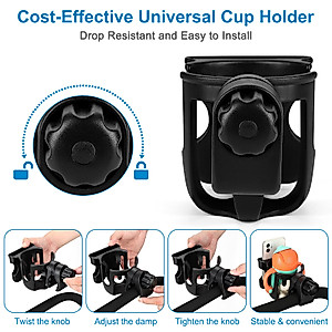 Accmor 2-in-1 Stroller Cup Holder, Universal Cup Holder for Uppababy Nuna Doona Strollers, 360° Rotatable Large Caliber Drinks Holder Cup Holder for Stroller, Bike, Wheelchair, Walker, Scooter