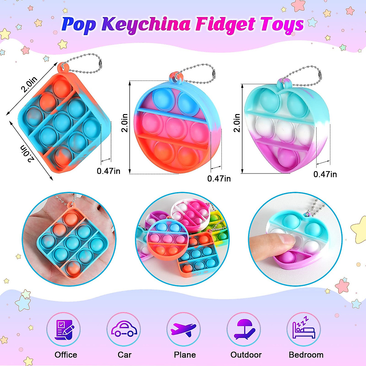 30 PCS Pop Fidget Toys Its Party Favors for Kids 4-8,8-12, 3 Shape Pop Keychain It Kids Bulk Fidgets Toys Small Prizes for Kids Classroom Birthday Toys Party Fidget Pack Popper Toy Gift for Girls Boys