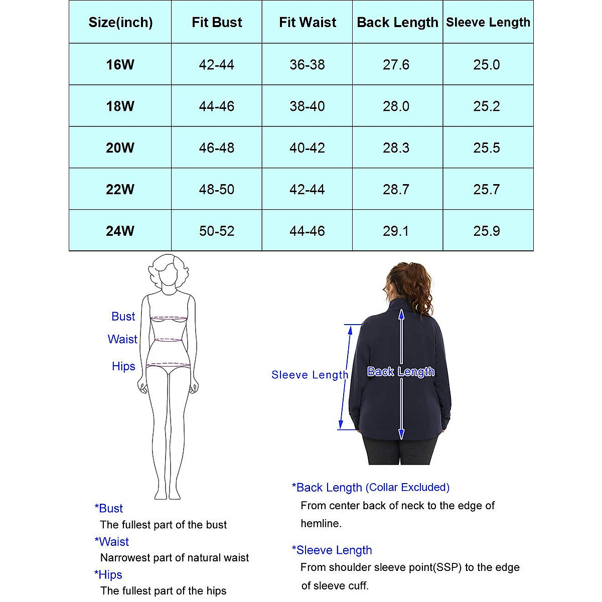 Hanna Nikole Womens Plus Size Active Full Zip Long Sleeve Jacket with Front Pockets Navy 24W