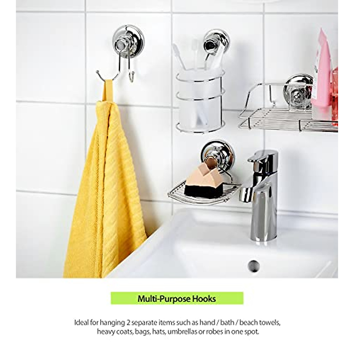 COELO Heavy Duty Vacuum Suction Cup Double Hook Hanger Stainless Steel