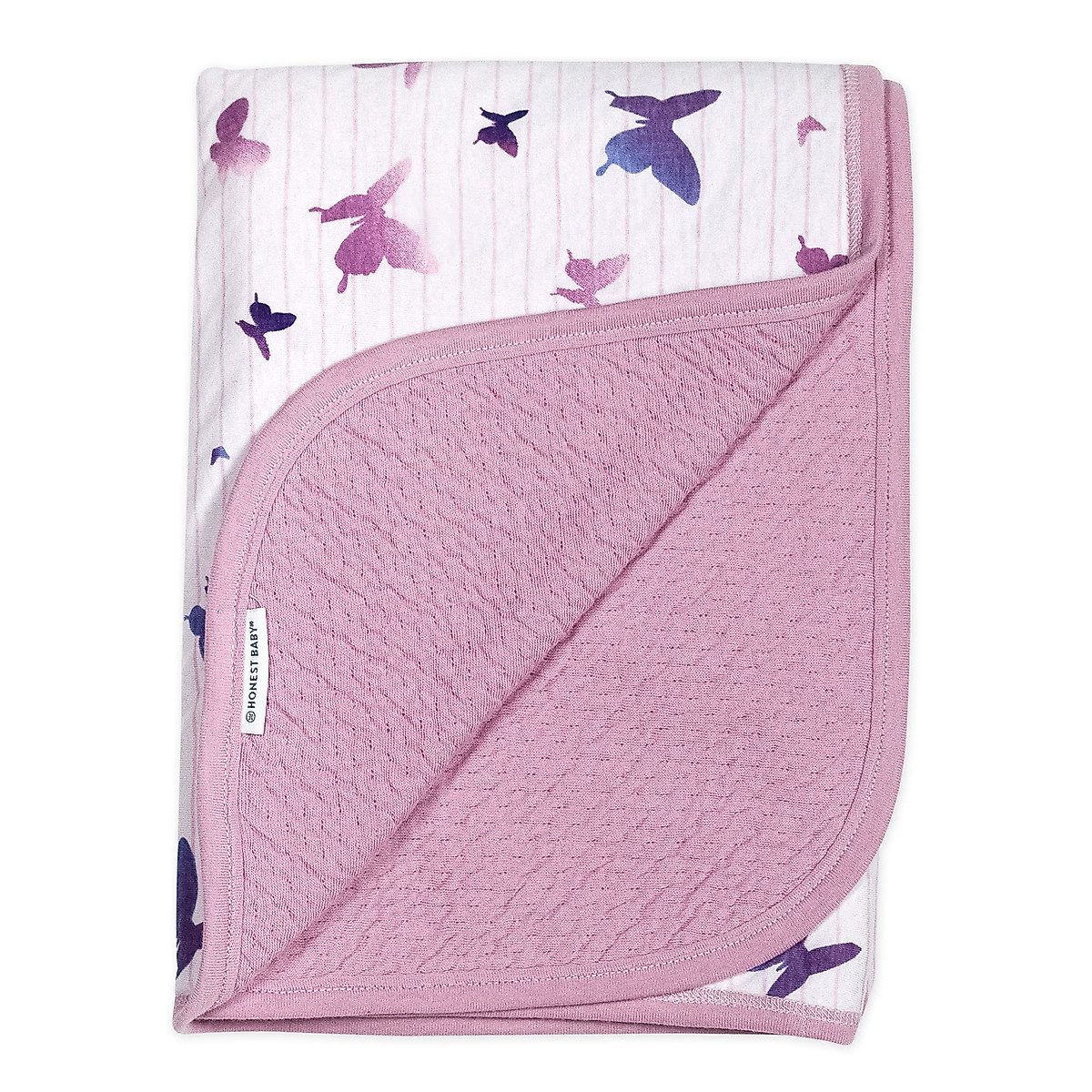 HonestBaby Organic Cotton Matelasse Reversible Receiving Blanket, Butterfly, One Size