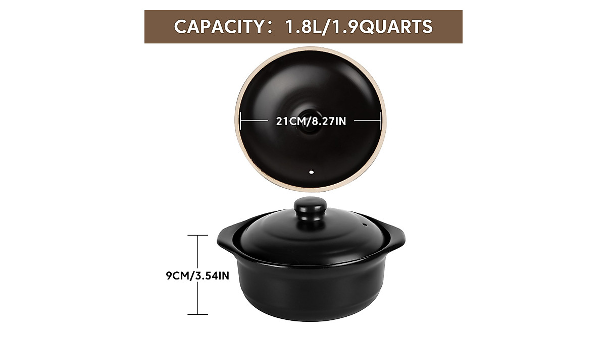 Ceramic Soup Pot with Lid - 1.9 Quart Nonstick Ceramic Cookware