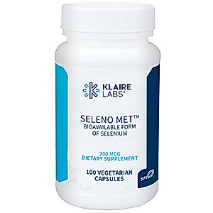 Klaire Labs Seleno Met - 200mcg Selenium as Hypoallergenic Selenomethionine, Bioavailable Antioxidant Support with No Yeast, Dairy & Gluten-Free (100 Capsules)