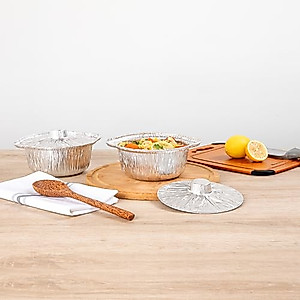 Foil Lux 34 Ounce Pans And Lids, 10 Disposable Pots With Lids - Oven-Ready, Stove Compatible, Aluminum Foil Baking Pans, Freezable, For Outdoor Camping, Vacation, Picnic, And More - Restaurantware