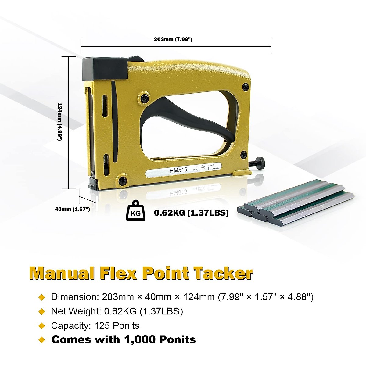 HM515 Manual Flexible Point Driver Kit with 1,000 Points for Securing Back Pieces of Picture Frames, Flex Point Tacker, Point Driver Gun, Picture Framing Nailer Tool