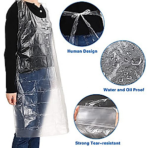 JULMELON Large Disposable Aprons 50 PCS 44 X 30 Clear Plastic Aprons Disposable Adults Painting Aprons Disposable Smocks for Adults Painting Cooking Picnic Party Etc