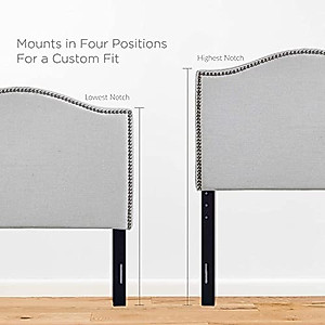 Modway Curl Linen Fabric Upholstered Twin Headboard with Nailhead Trim and Curved Shape, Sky Gray