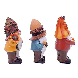 Etistta 3PCS Fall Harvest Gnome Thanksgiving Figurine Decor, 6.5 inch Polyresin Gnomes Sculptures with Pumpkin, Pine Cones, Acorn Hat for Home Tabletop Garden Holiday Decorations