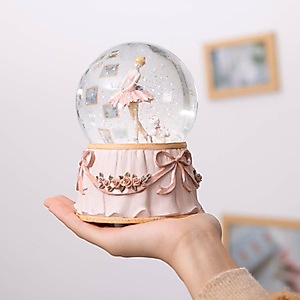 Dreameizor Ballerina Snow Globe, Plays Traditional Music Greensleeves, Rotating and Mechanical Real Glass Snowglobe Gift for Adult Women, Wife, Daughter and Granddaughter, Gift Box Packed