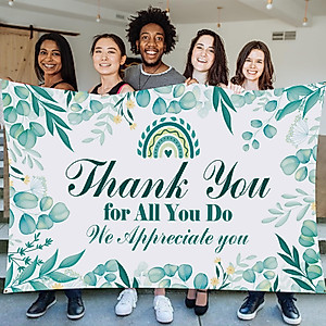 HOWAF We Appreciate You Party Decorations Backdrop Banner, Thank You for All You Do Banner for Thanks to Staff Teachers Doctor Nurses Staff, Team Appreciation Week Green Banner Party,72.8" x 43.3"