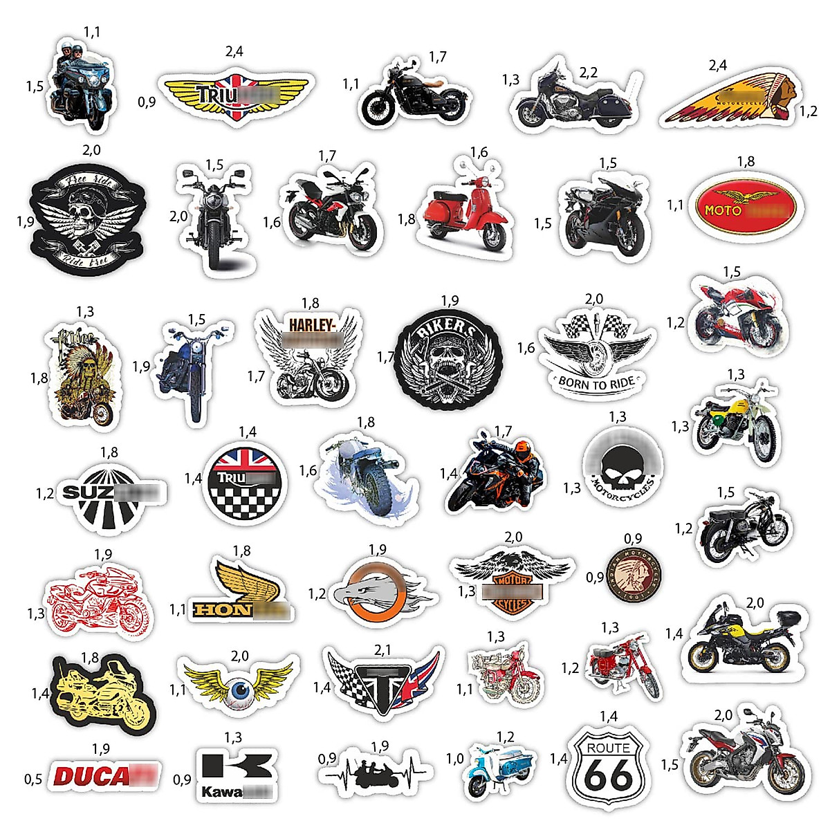 BulbaCraft 179 Pcs Motorcycle Stickers, Motorcycle Brand Stickers, Strong Adhesive & Waterproof Stickers for Adults, Small Stickers, Motorcycle Gifts for Men Vinyl Stickers