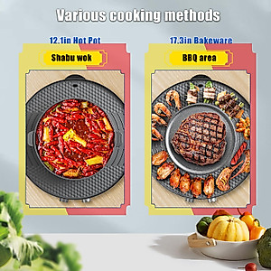 2 in 1 Electric Grill Pan and Hot Pot with Free Clips,Brushes,soup & colander ladle,2200W Dual Temperature Control Korean Shabu Shabu,Non Stick Coating, Smokeless, Split Easy Cleaning.【Black】