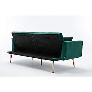 SZLIZCCC 63" Accent Sofa, Mid Century Modern Velvet Fabric Couch， Convertible Futon Sofa Bed ，Recliner Couch Accent Sofa Loveseat Sofa with Gold Metal Feet (Green)