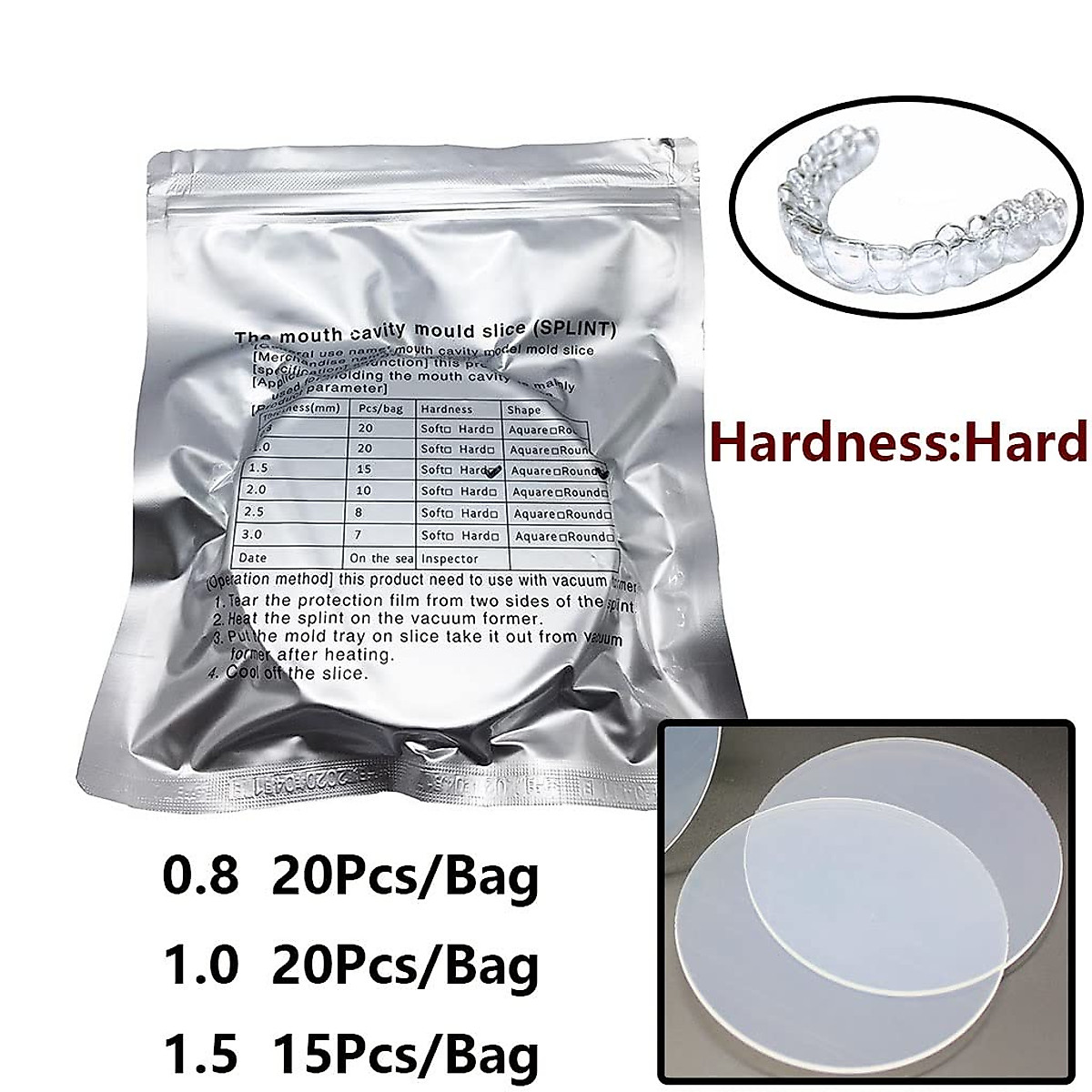 TEPTOARCH Lab Orthodontic Splint Retainer Slice Vacuum Forming Sheet Round Hard/Soft 0.8/1.0/1.5mm Splint Thermoforming Material (1.0mm Hard)
