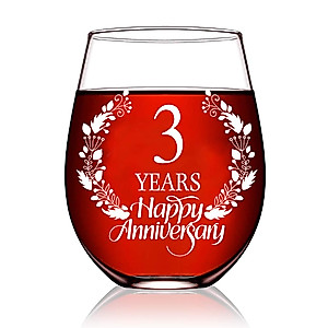 Perfectinsoy 3 Years Happy Anniversary Wine Glass, 3th Anniversary Wedding Gift For Mom, Dad, Wife, Couple, Soulmate, Woman, Sister, Bday Party Decorations, Funny Vintage Aged To Perfection