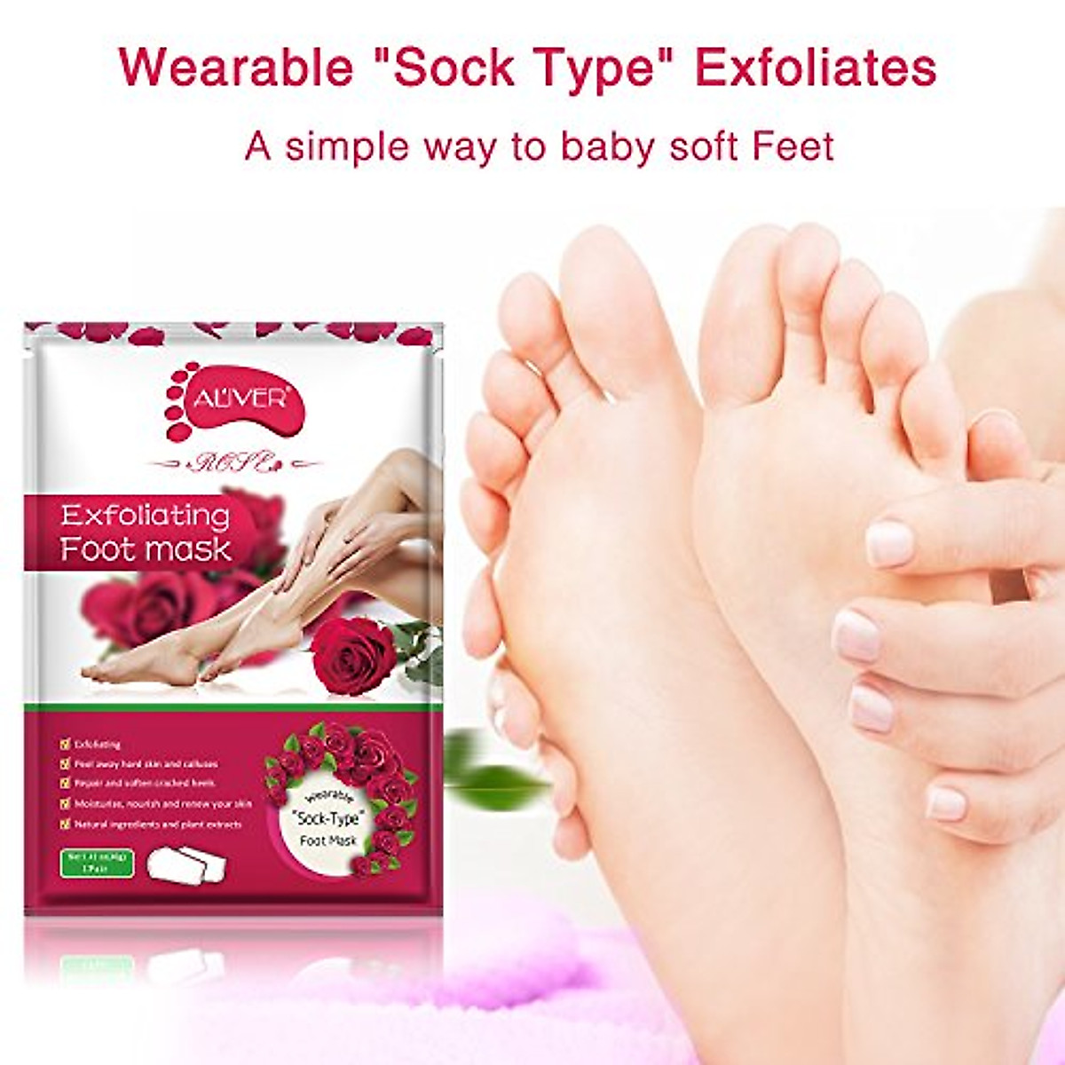 Foot Peel Mask - (3 Packs) Peeling Away Calluses and Dead Skin Cells - Exfoliating Foot Mask, Baby Soft Smooth Touch Feet-Men Women (Rose )