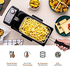 Electric Deep Fryer 3 Liter, Cool-Touch Oil Fryer with Stainless Steel Basket, 1500W Deep Fryer with Adjustable Temperature Knobs M Minca