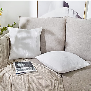 Booque Valley Pack of 2 Decorative Throw Pillow Covers, Ultra Soft Modern Braid Patterned Square White Cushion Covers Stretchy Pillow Cases for Sofa Couch Bedroom(18 x 18 inch, White)