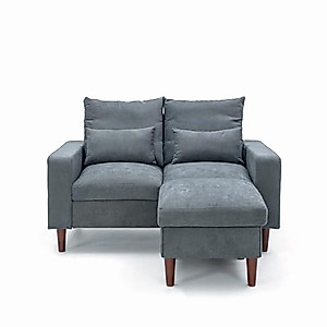 Panana 2 Seater Sofa with Footstool Compact Loveseat Couch Living Room Furniture with Armrest, Grey 2 Seater with Footstool