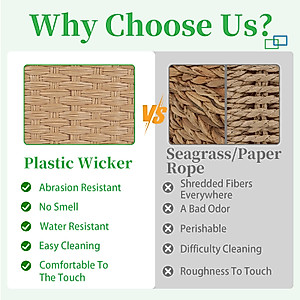 Bidtakay Wicker Storage Baskets with Liners 11x11 Storage Cube Bins with Handles Imitation Water Hyacinth 4-Pack Waterproof Woven Storage Baskets for Organizing Rattan Baskets Organizer-Natural