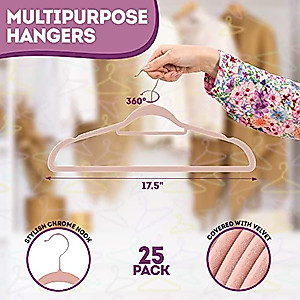 PUREVACY Velvet Non Slip Hangers Rose Gold 17.5", Pack of 25 Slim Velvet Hangers, Durable and Thin Velvet Coated Hangers for Clothes, Lightweight Velvet Hangers with Rose Gold Hooks