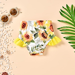 Infant Baby Girls Swimsuit Floral Bikini Sunflower Two Pieces Bathing Suit Swimwear Summer Beach Wear Set Yellow 0-6 Months